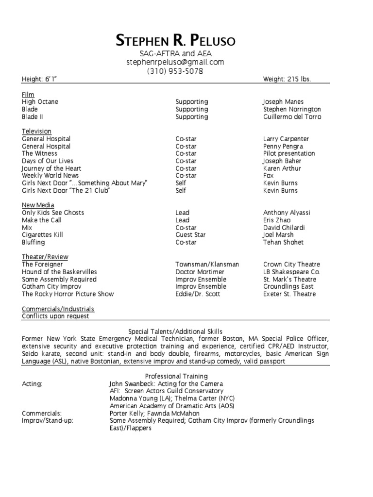 Acting Resume | PDF | Improvisational Theatre