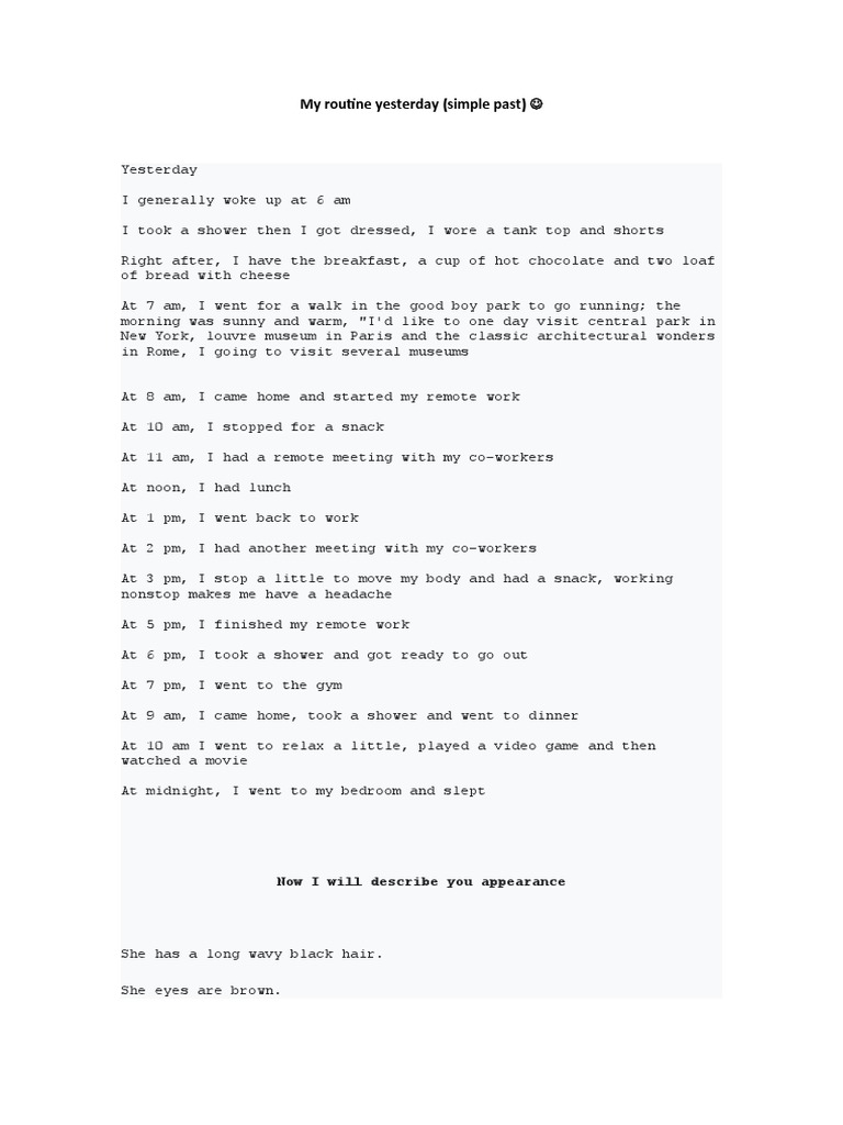 My Daily Routine Yesterday | PDF | Self-Improvement | Wellness