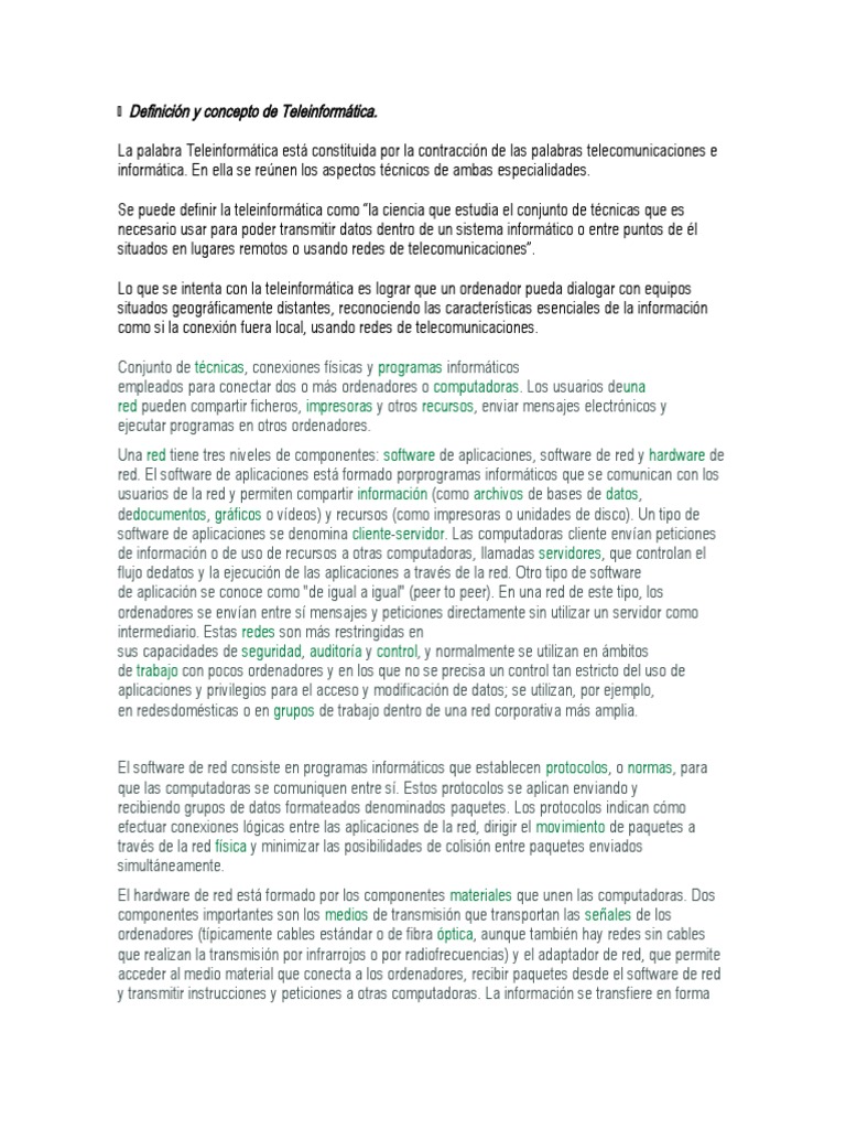 Definicion y Concepto de Teleinformatica | PDF | Red de computadoras | Software