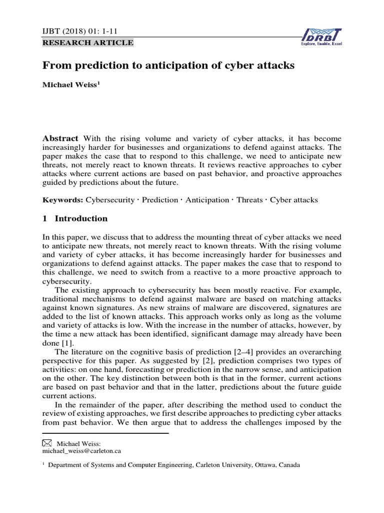 From Prediction To Anticipation of Cyber Attacks | PDF | Machine Learning | Vulnerability ...
