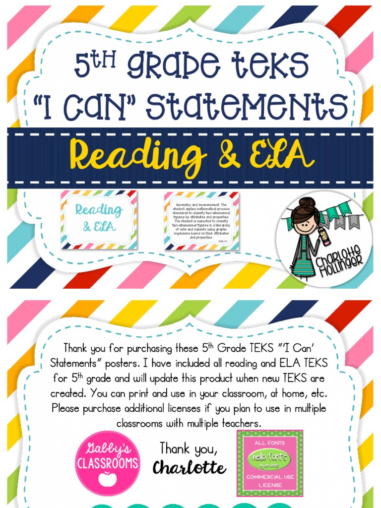 5th Grade ELA 'I Can' Statements | PDF | Reading Comprehension ...