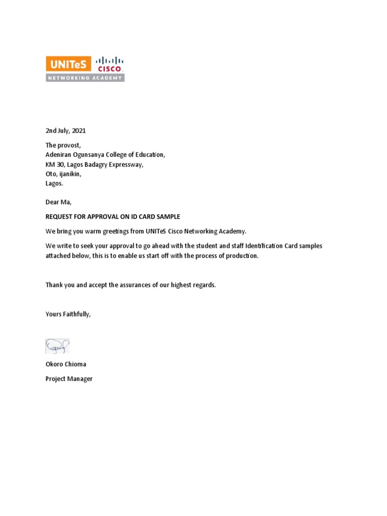 Letter To Aocoed On ID Card | PDF