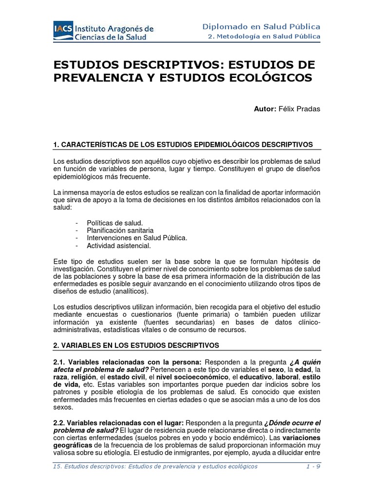 Estudios Descriptivos: Estudios de Prevalencia Y Estudios Ecológicos | PDF | Enfermedad de Lyme ...