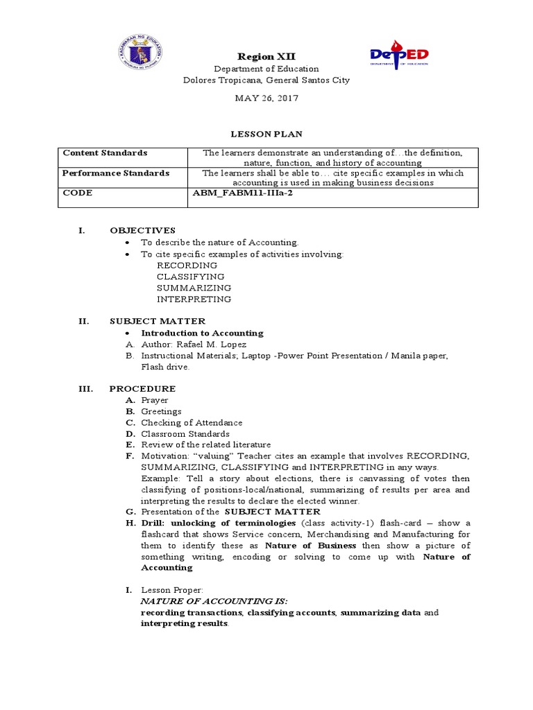 Accounting Lesson Plan Overview | PDF | Revenue | Receipt