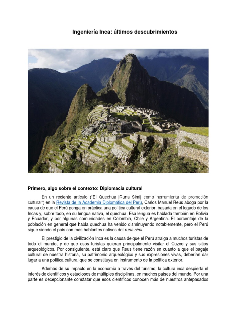 Machu Picchu y La Ingenieria Inca | PDF | Perú | Imperio Inca