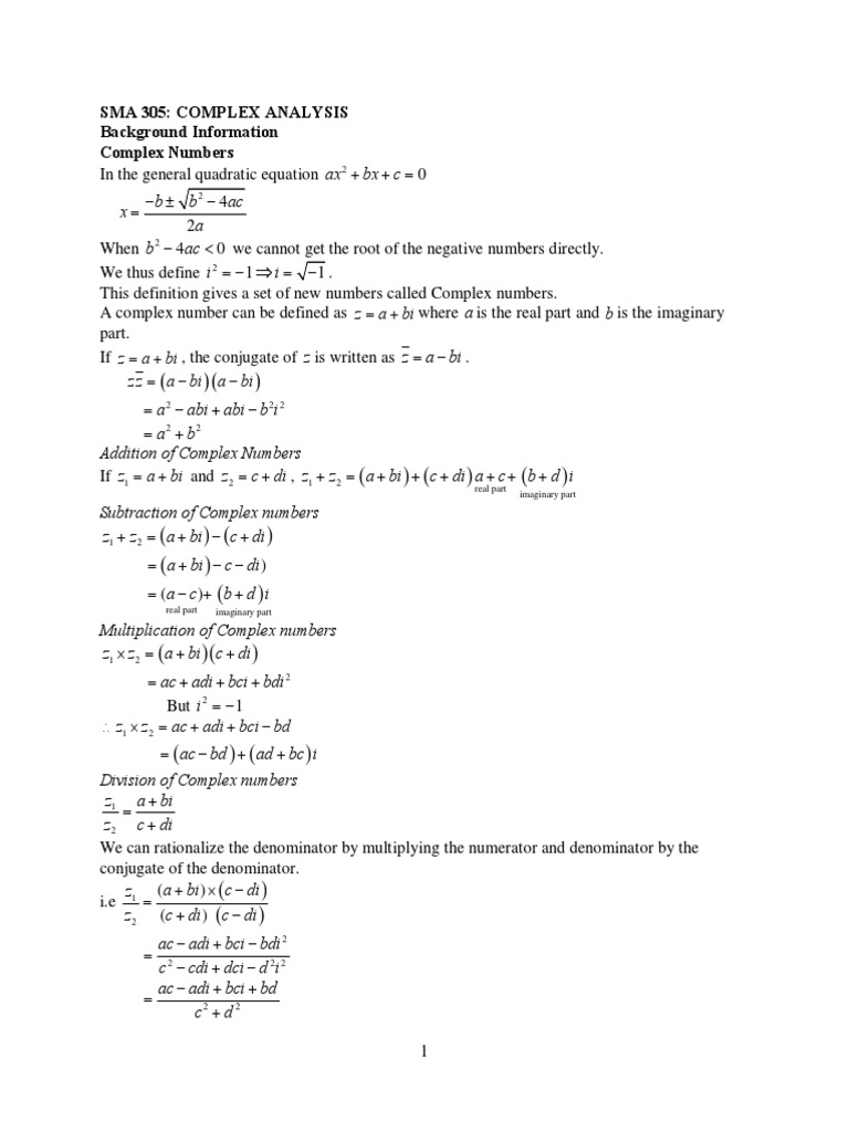 pdfSMA 305 LECTURE 1 (INTRODUCTION, ROOTS, DEMOIVRE'S THEOREM ...