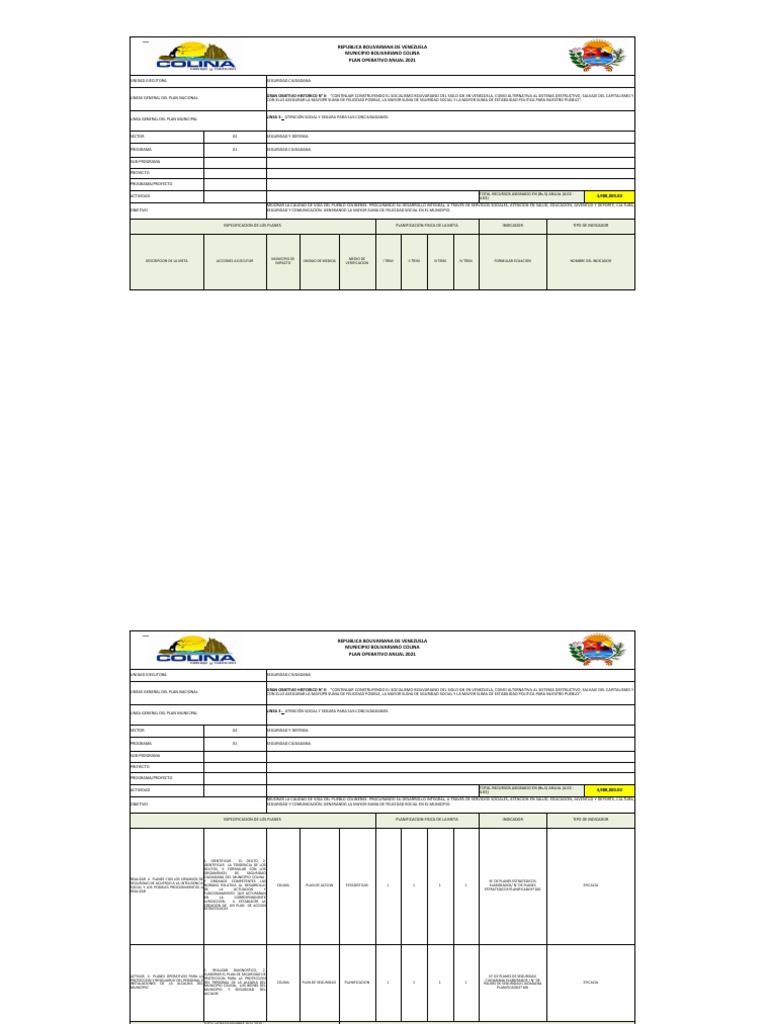 Plan Operativo Anual 2021 Colina | PDF | Venezuela