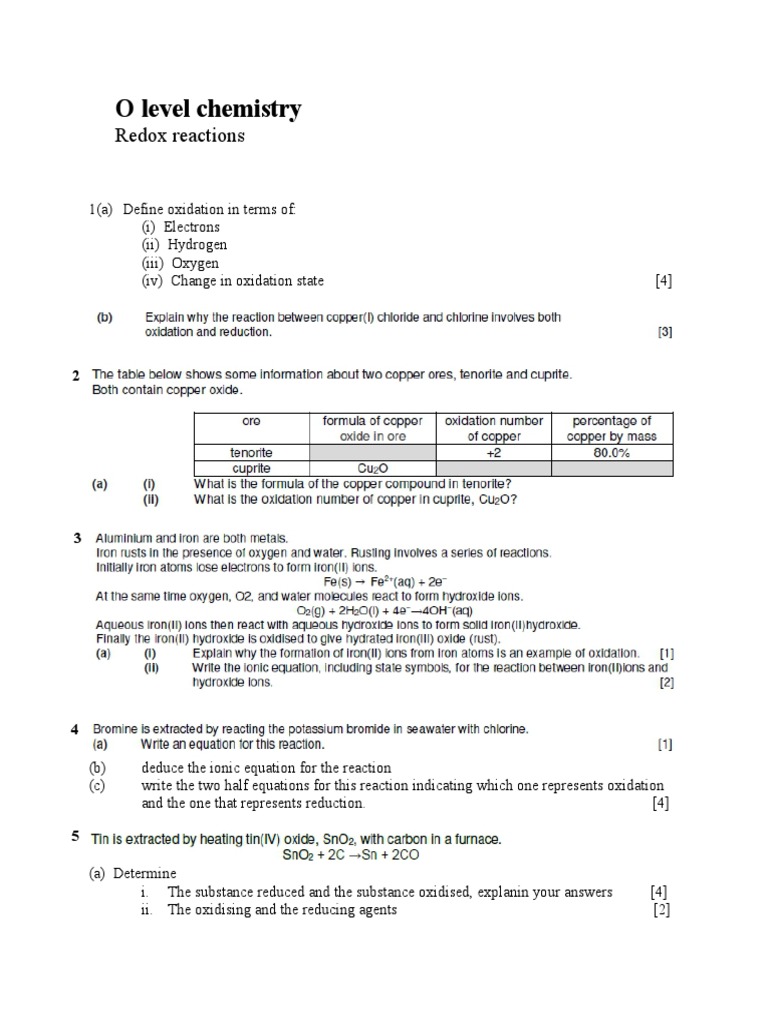 O - Level Chemistry - Redox | PDF
