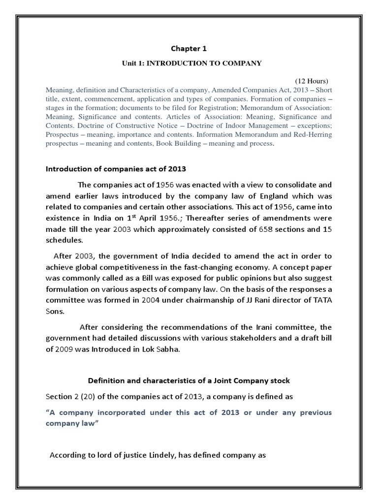 Unit 1 Introduction To COMPANY | Download Free PDF | Companies | U.S ...