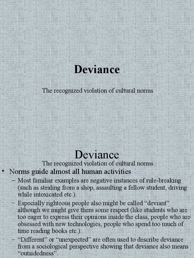 Deviance: The Recognized Violation of Cultural Norms | PDF | Deviance ...