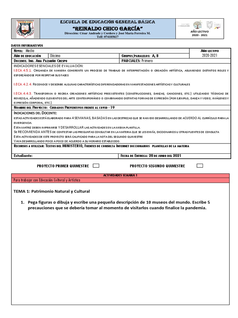 Proyecto Artístico y Cultural Escolar | PDF