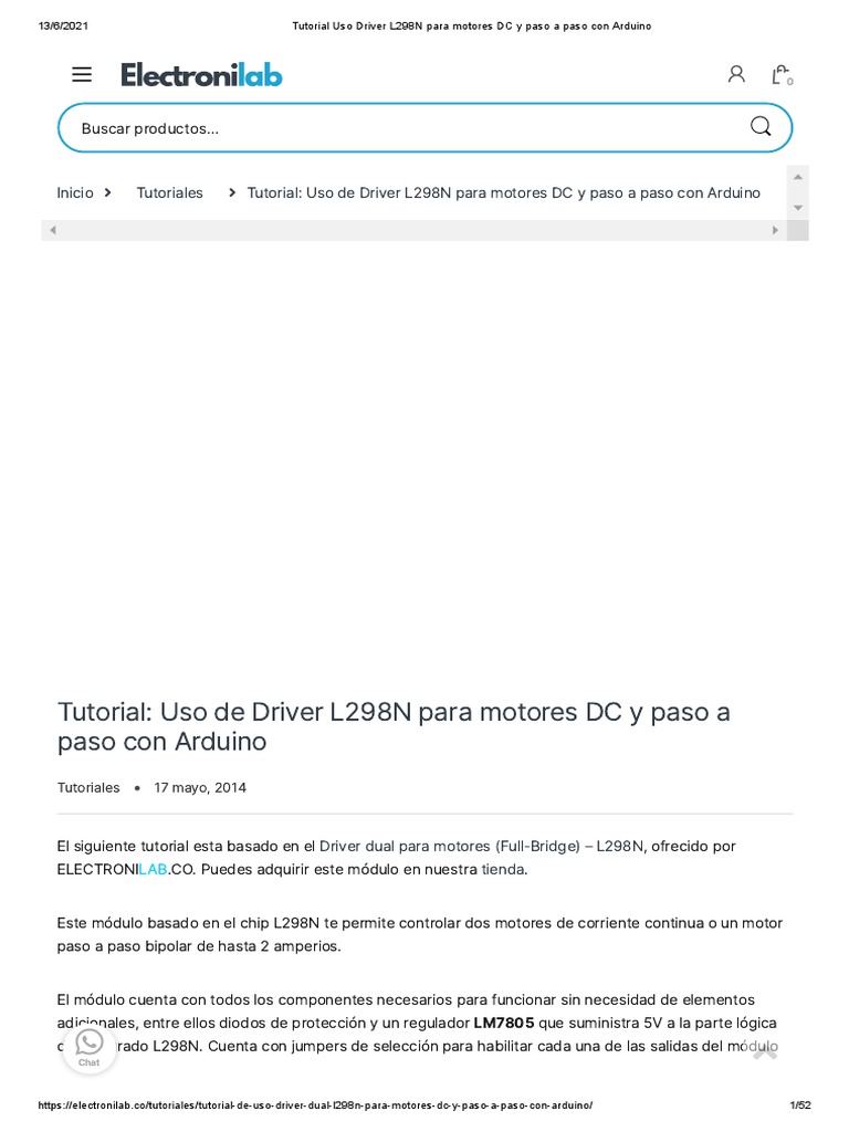 Tutorial Uso Driver L298N para Motores DC y Paso A Paso Con Arduino | PDF | Arduino | Ingenieria ...