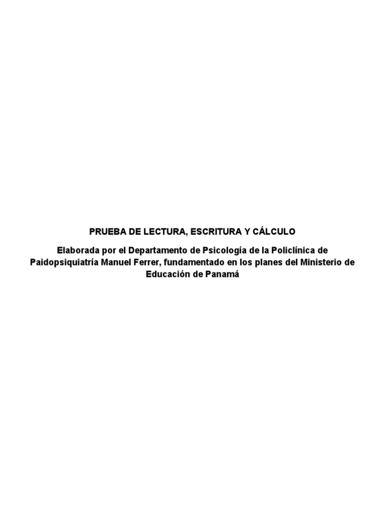 Prueba de Lectura, Escritura y Cálculo | PDF | canal de Panama ...