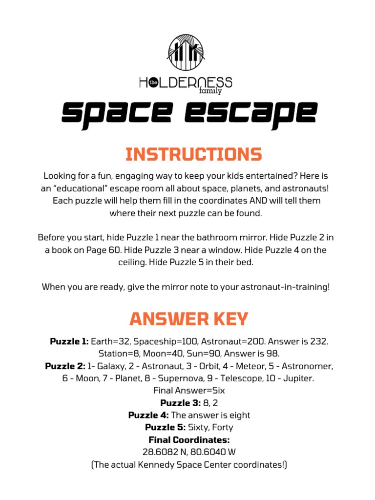 Space Escape: Instructions | PDF | Astronauts | Astronomy