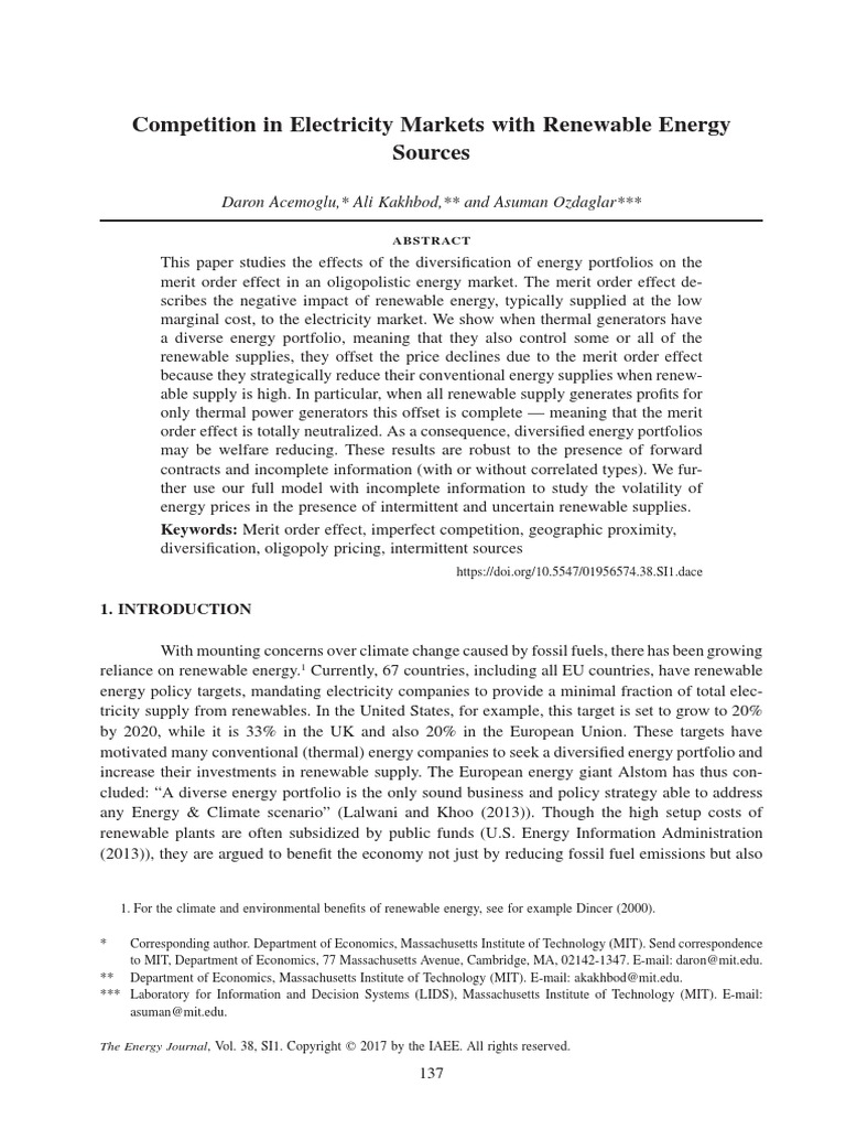 Competition in Electricity Markets With Renewable Energy Sources | PDF ...