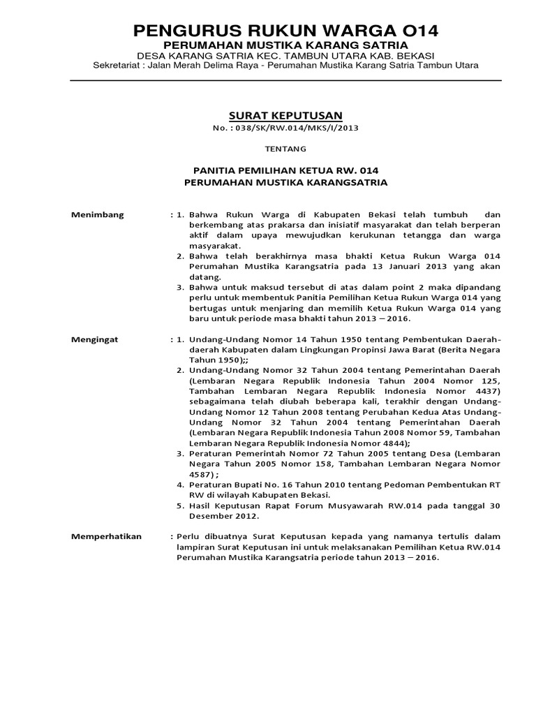 Dokumen - Tips No039 SK Panitia Pemilihan RW | PDF