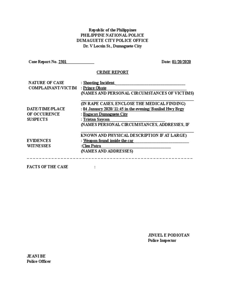 Dumaguete City Shooting Incident Report | PDF
