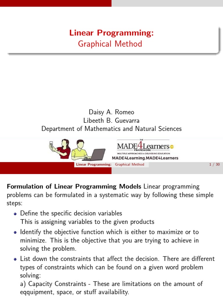 Linear Programming: Graphical Method: Daisy A. Romeo Libeeth B ...