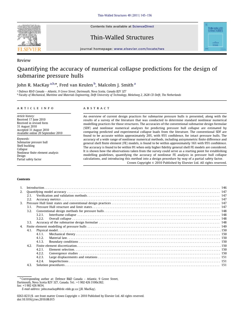 Quantifying The Accuracy of Numerical Collapse Predictions For The Design of Submarine Pressure ...