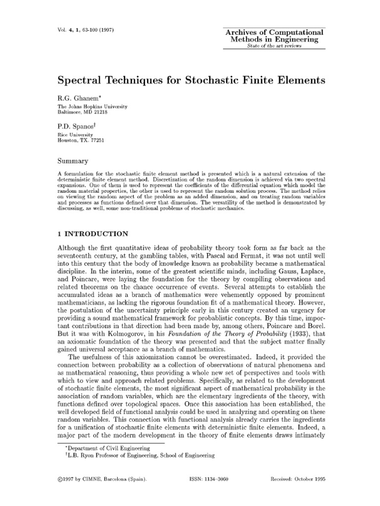 1-Spectral Techniques For Stochastic Finite Elements | PDF | Finite Element Method | Stochastic ...