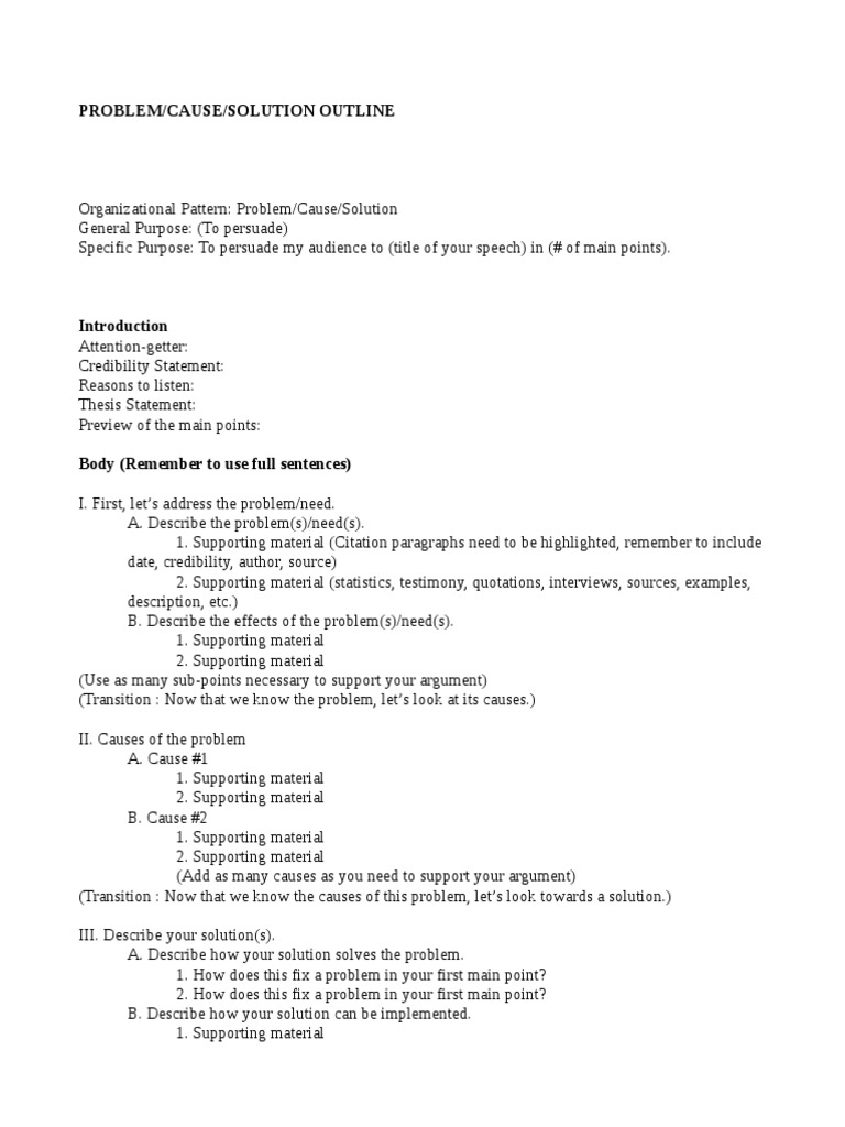 Problem Cause Solution Outline Pdf