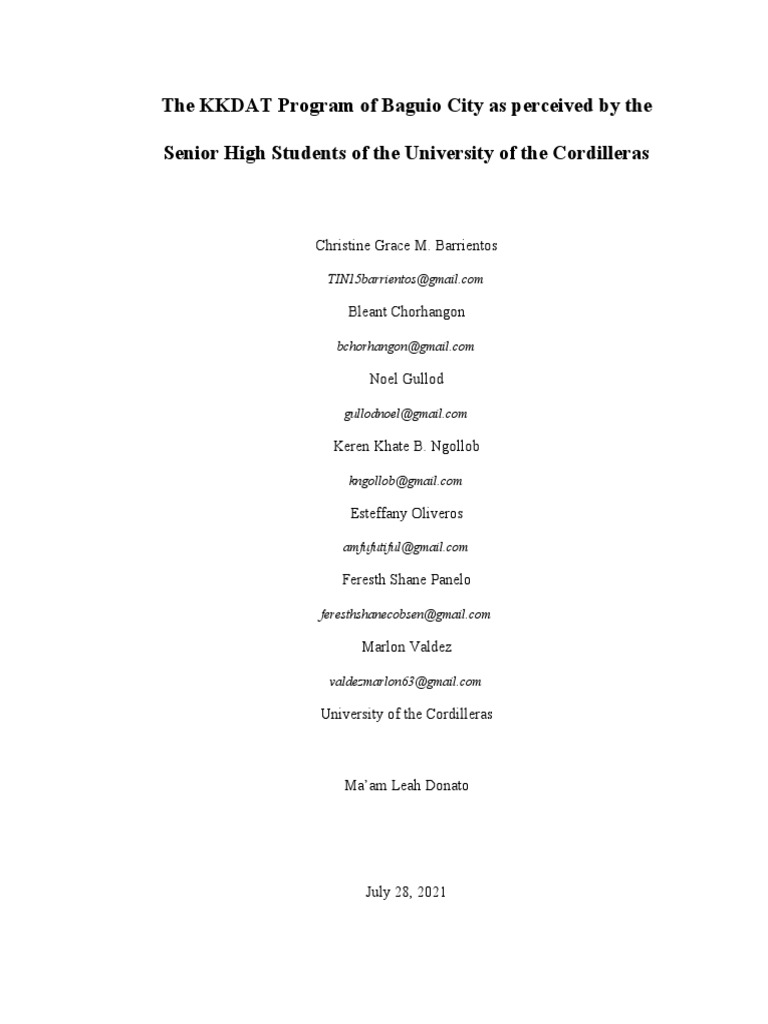 The KKDAT Program of Baguio City As Perceived by The Senior High ...