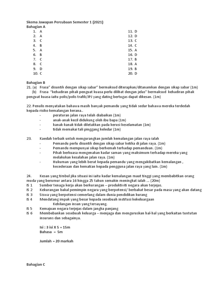 Skema Jawapan Percubaan Semester 1 | PDF | Kesehatan Holistik | Sains & Matematika