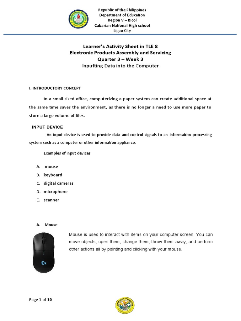 TLE 8: Computer Input Devices Guide | PDF | Computer Data Storage ...