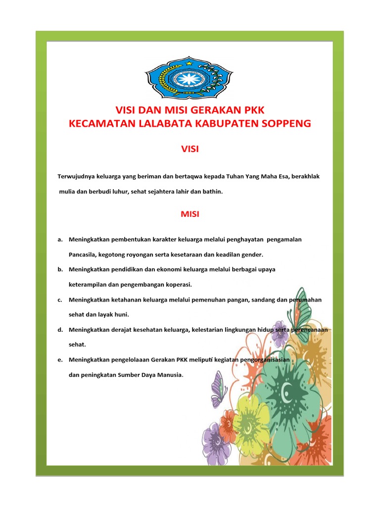 Visi Dan Misi Gerakan PKK | PDF