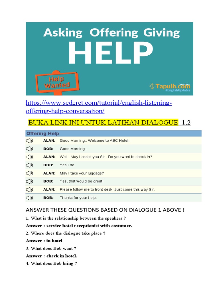 Offering-Help-Conversation/: Buka Link Ini Untuk Latihan Dialogue 1,2 | PDF
