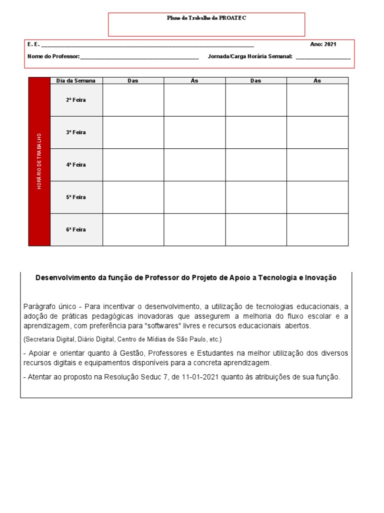 Proatec Plano de Trabalho 2021 | PDF | Tecnologia educacional Proatec Plano de Trabalho 2021 | PDF | Tecnologia educacional