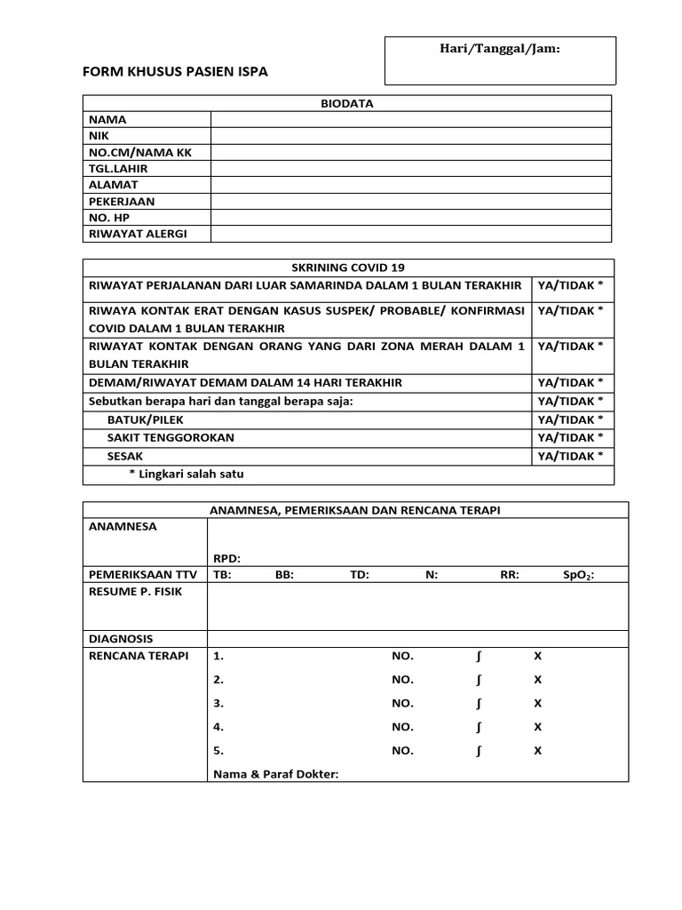 Form Khusus Pasien Ispa | PDF
