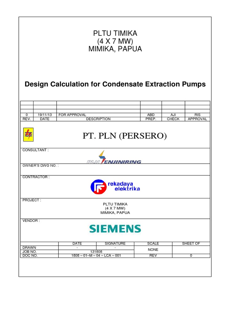Design Calculations for Condensate Extraction Pumps for the PLTU Timika ...