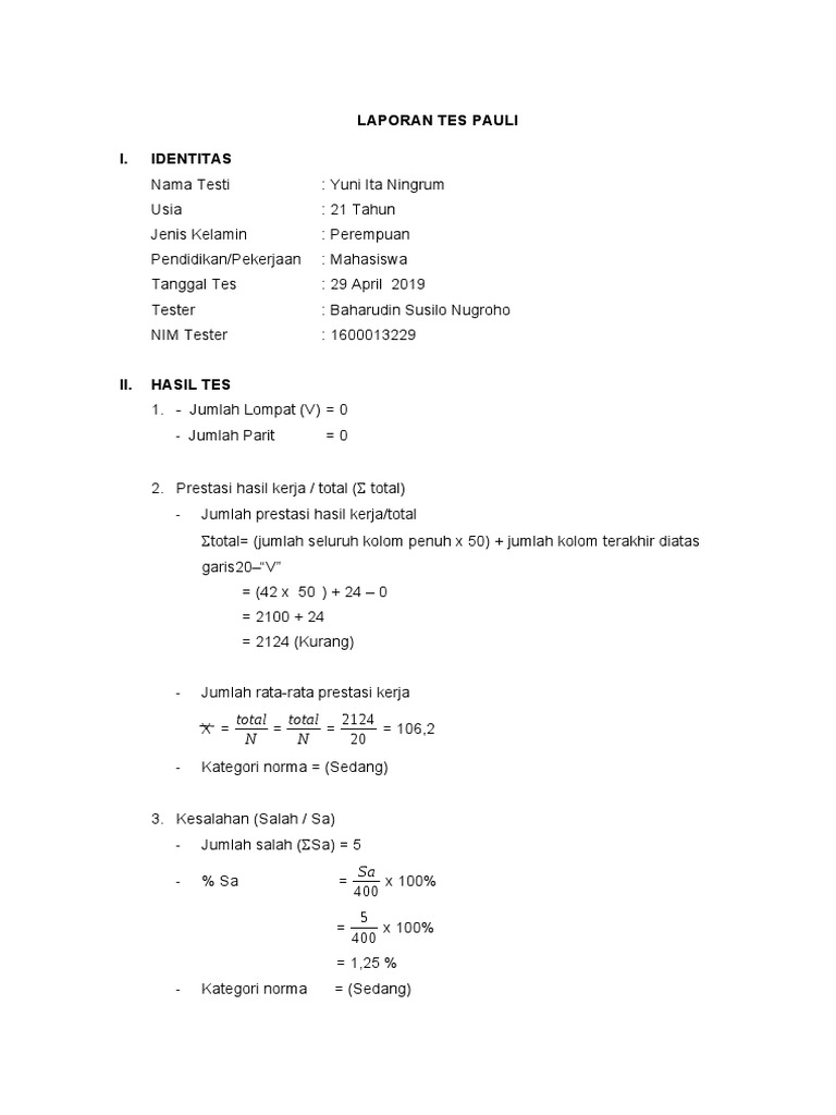 Laporan Tes Pauli Fix | PDF