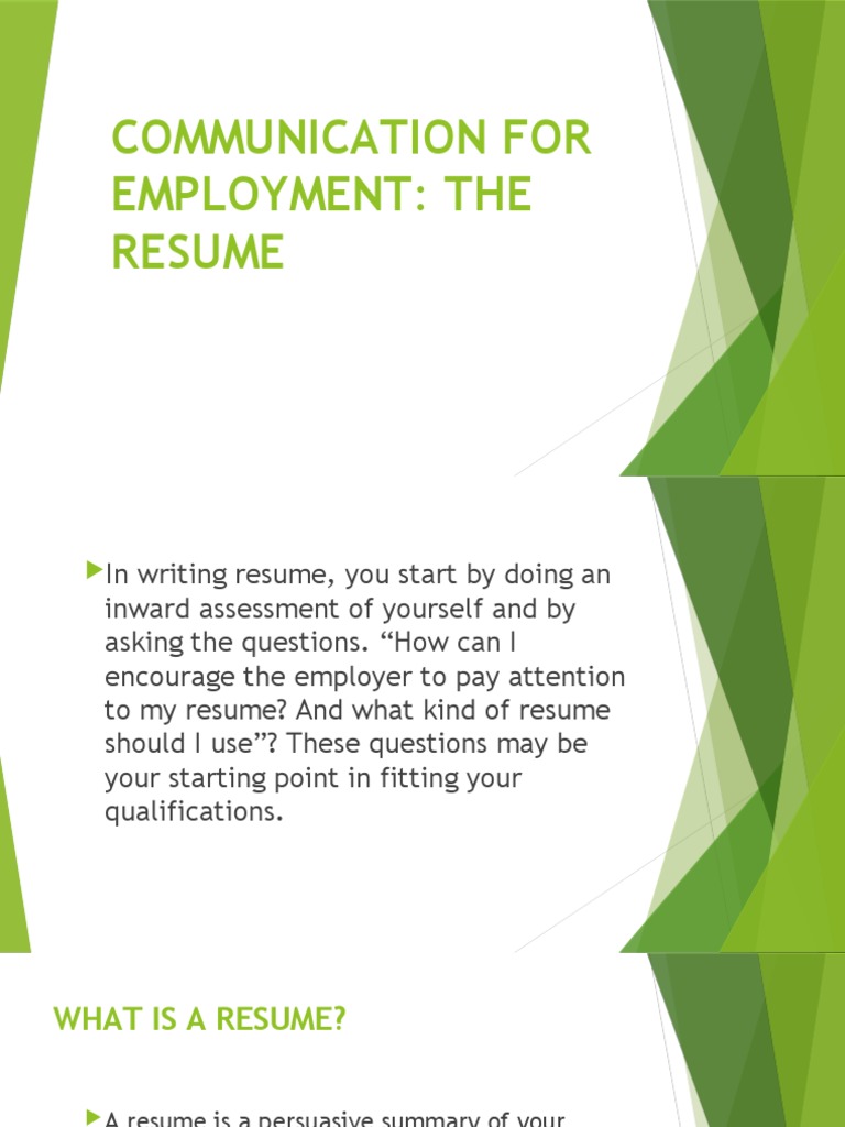 Communication For Employment: The Resume | PDF | Memorandum | Résumé