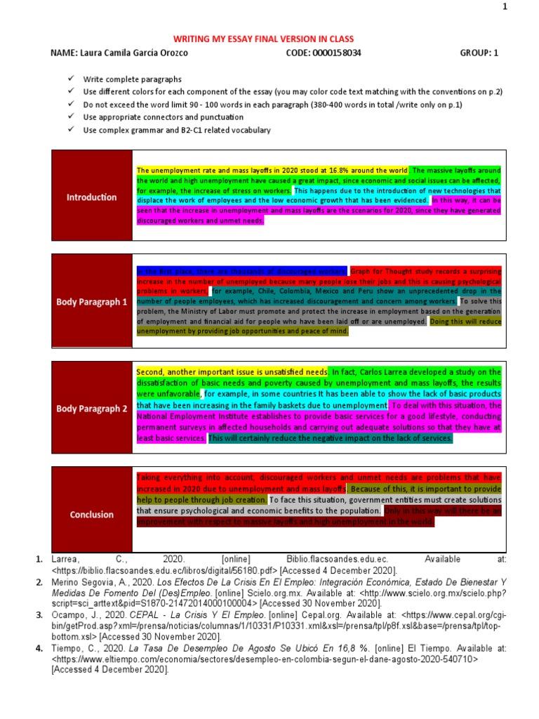 WRITING MY ESSAY FINAL VERSION Laura | PDF | Unemployment | Social Science