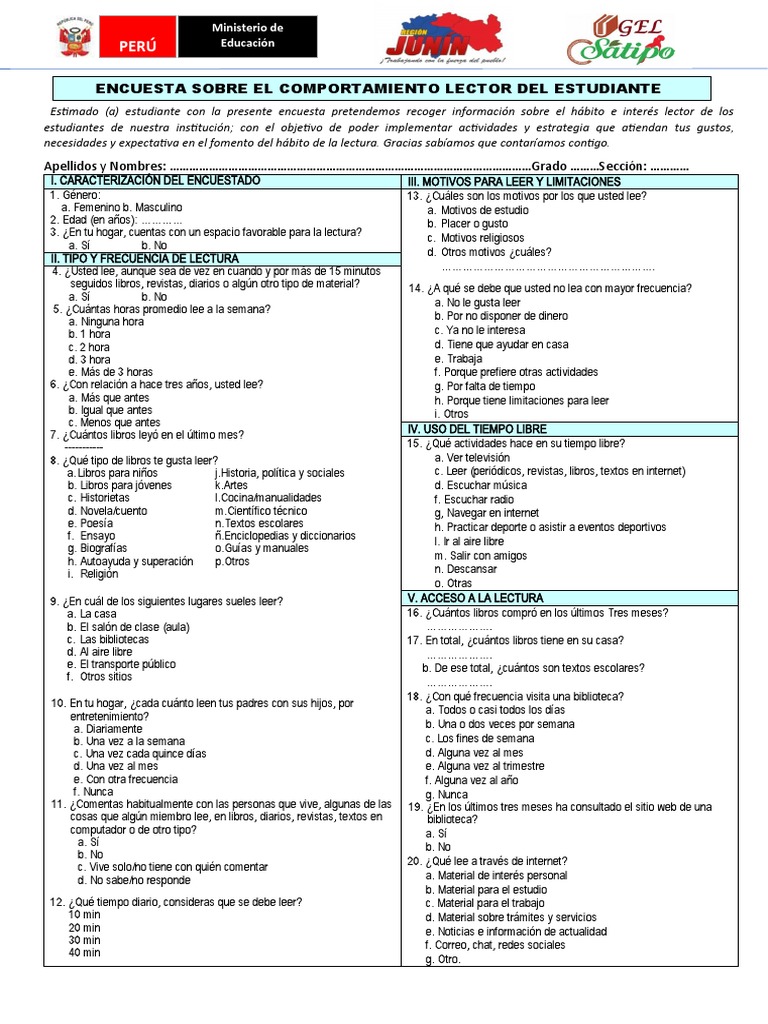 Encuesta sobre Hábitos de Lectura Estudiantil | PDF | Internet