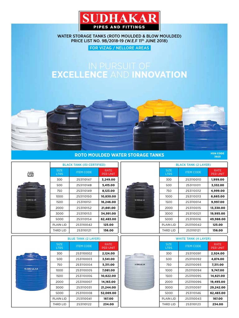 Water Tank Price List Vizag Nellore L | PDF | Pipe (Fluid Conveyance ...