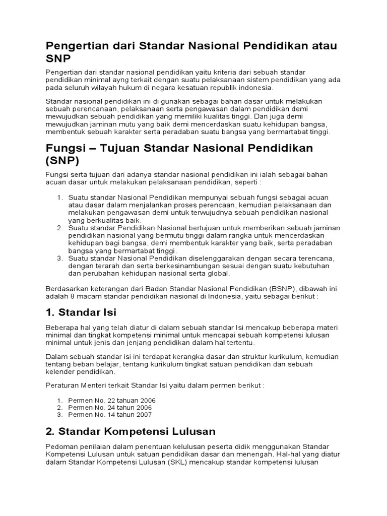 Pengertian dan Fungsi SNP dalam Pendidikan | PDF | Karier & Perkembangan