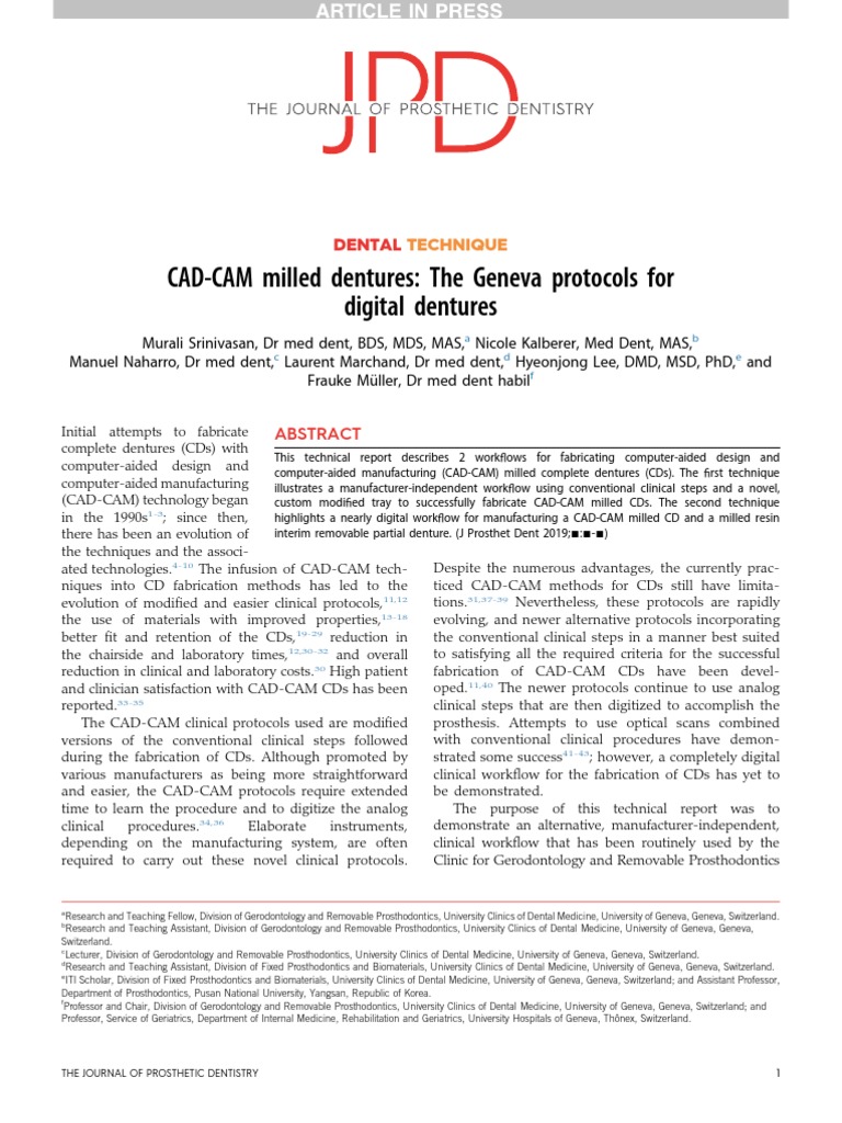 CAD-CAM Milled Dentures: The Geneva Protocols For Digital Dentures ...