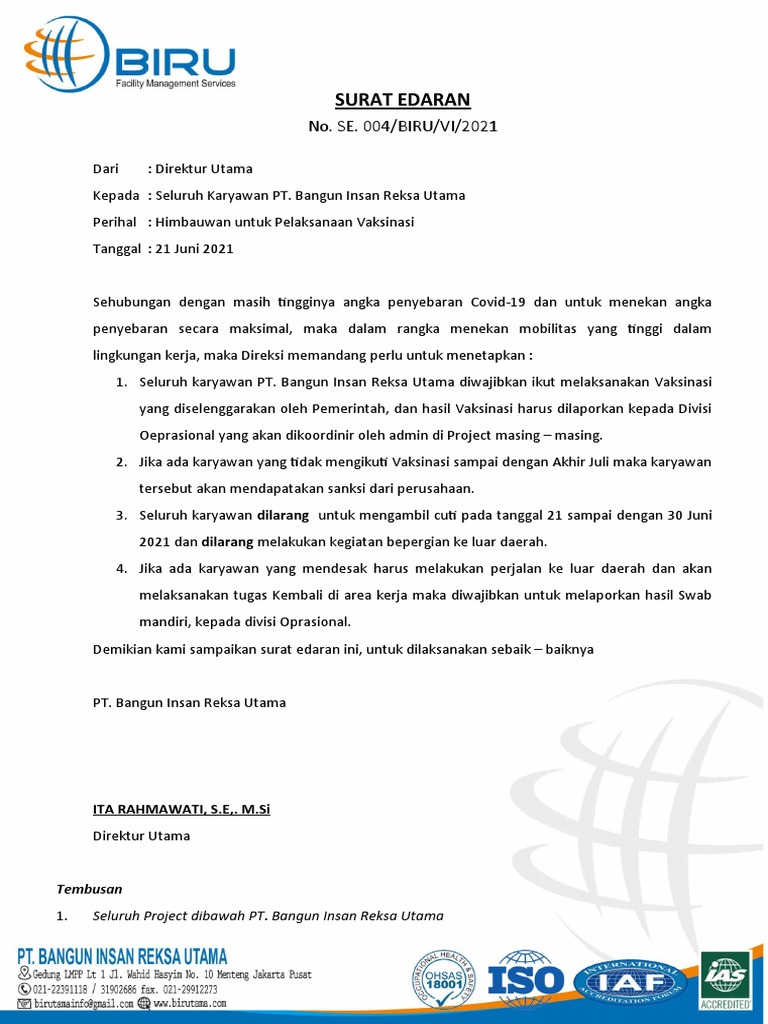 Surat Edaran Vaksin | PDF
