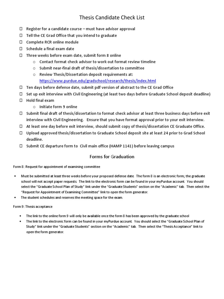 Thesis Candidate Checklist Guide | PDF | Thesis | Academia