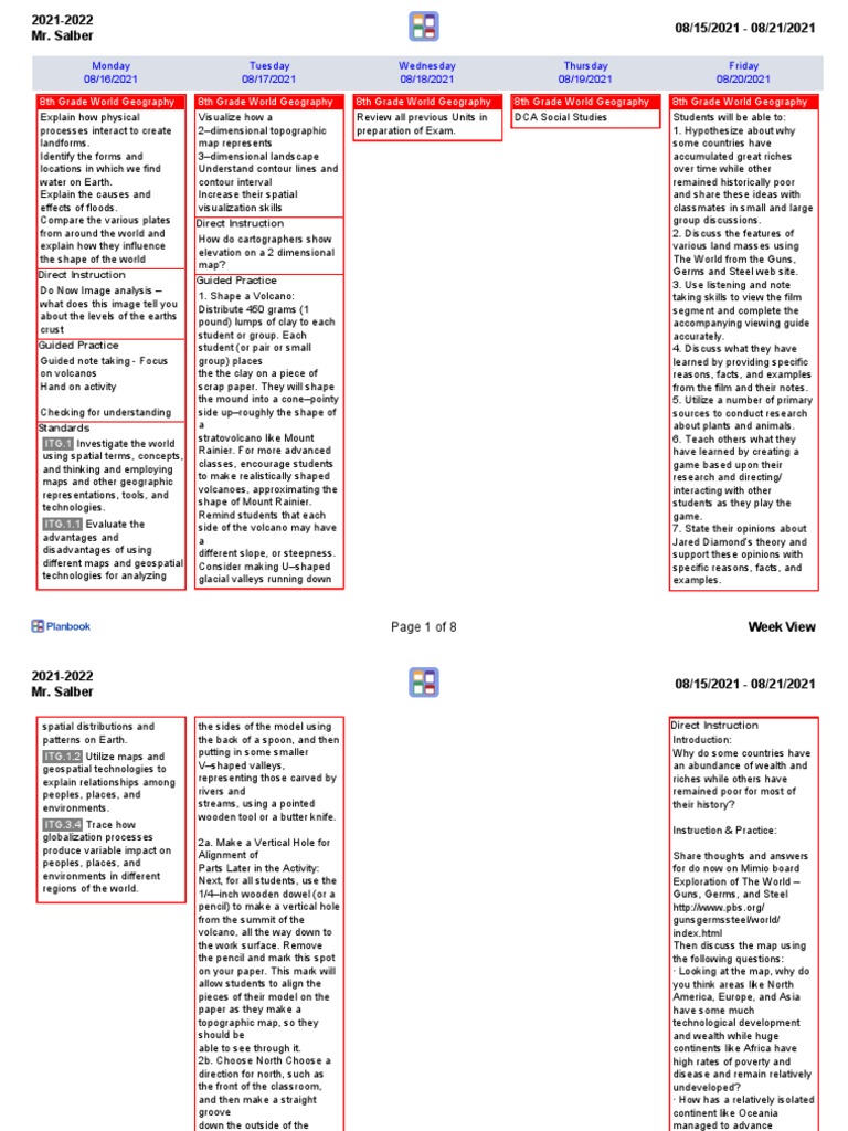 8th Grade World Geography Lesson Plans Week 4 | PDF | Map | Geography