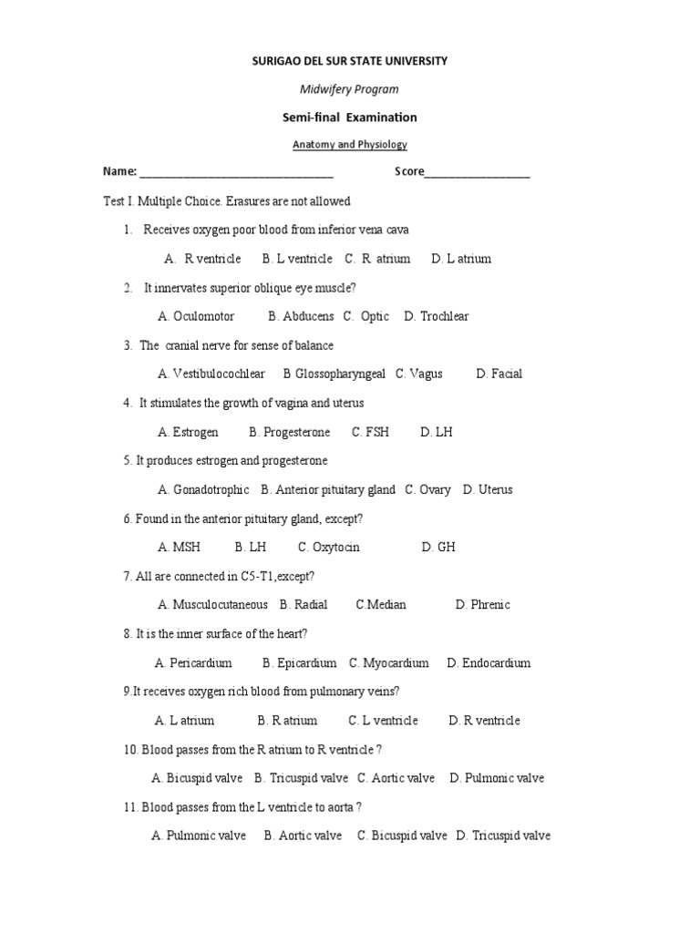 Semi-Final Exam in Anatomy | PDF | Heart Valve | Circulatory System