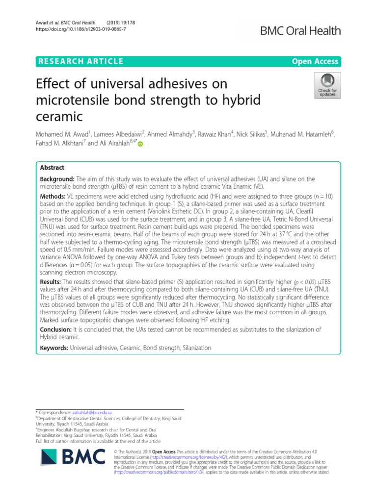 Effect of Universal Adhesives On Microtensile Bond Strength To Hybrid ...