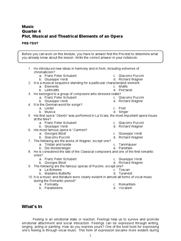 Music Quarter 4 Plot, Musical and Theatrical Elements of An Opera | PDF ...