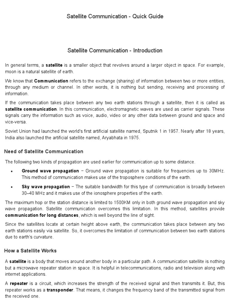 Satellite Communication - Quick Guide - Tutorialspoint | PDF ...