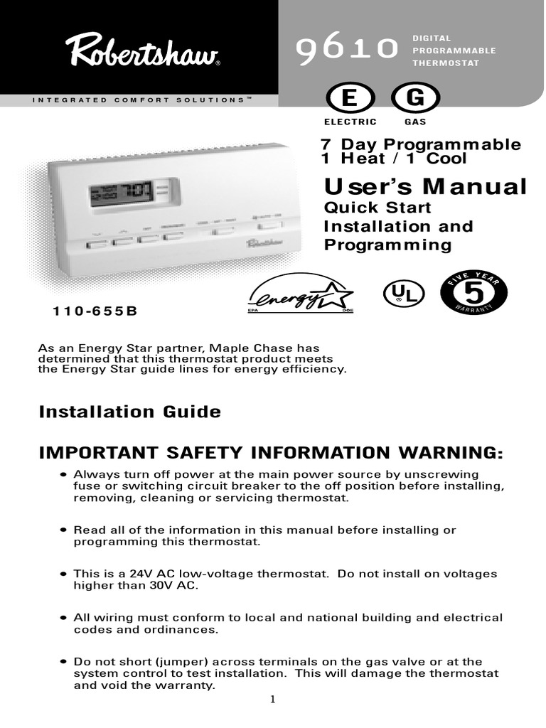User's Manual: 7 Day Programmable 1 Heat / 1 Cool | Descargar gratis PDF | Thermostat | Electric ...