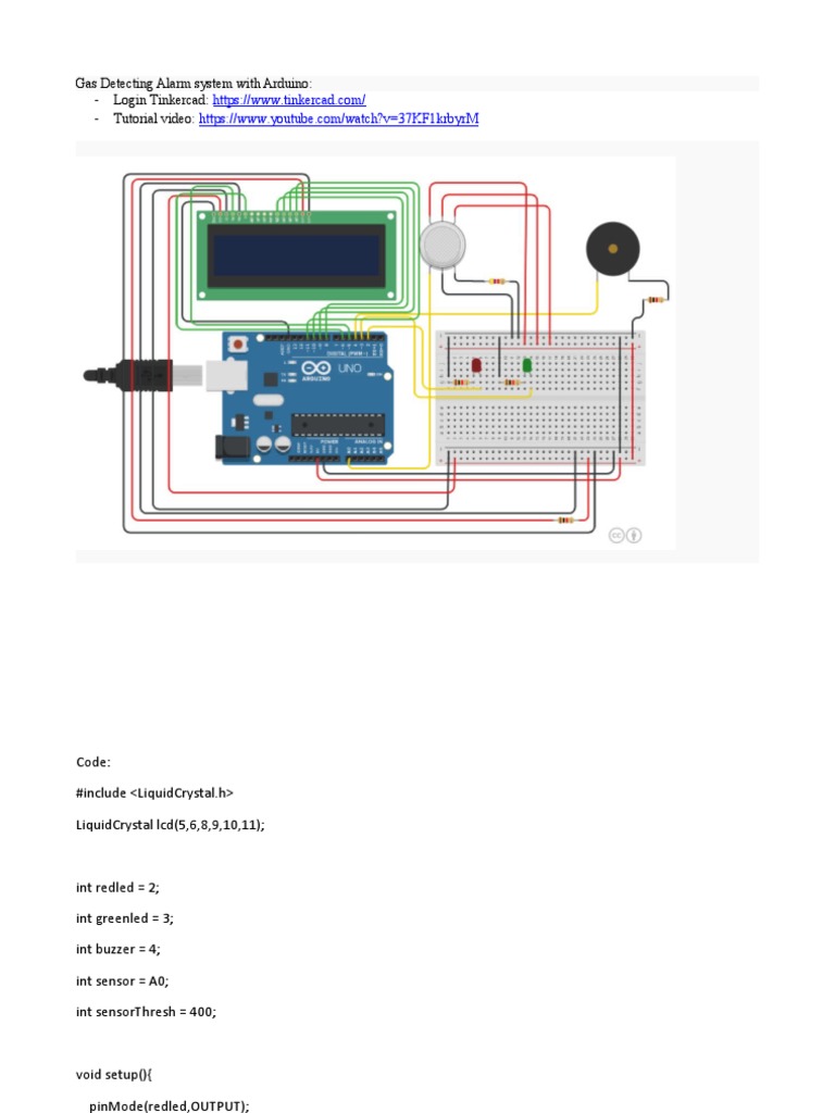 Login Tinkercad: - Tutorial Video:: Gas Detecting Alarm System With Arduino | PDF