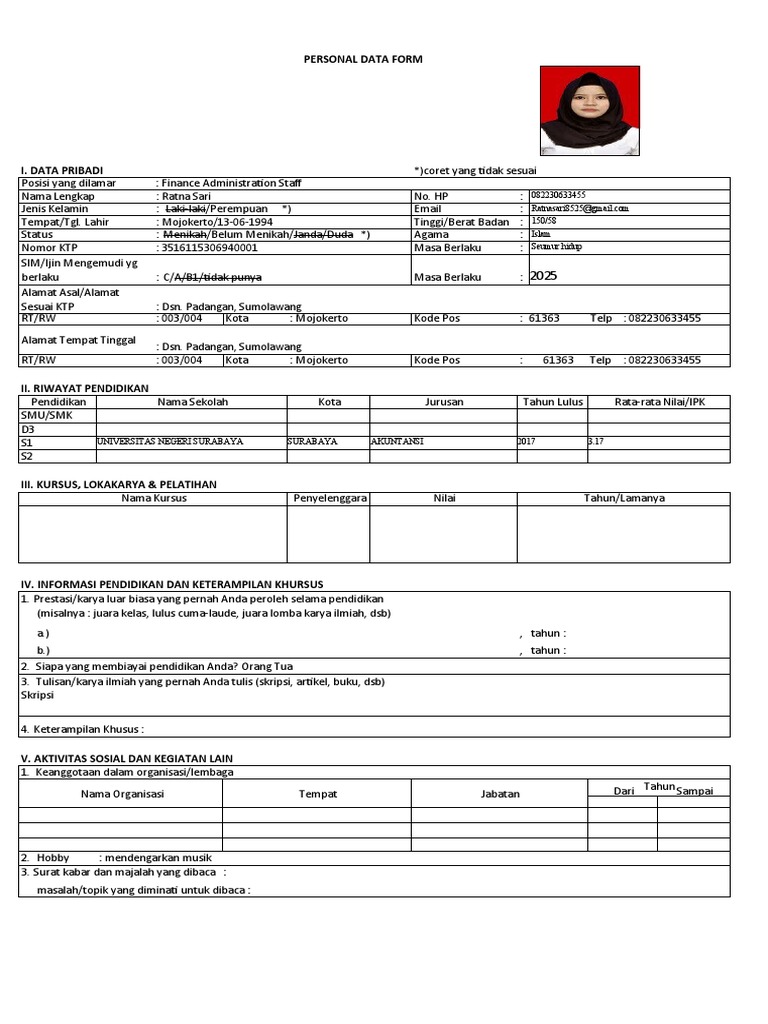 Personal Data Form | PDF